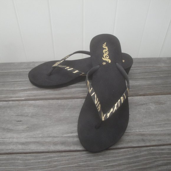 Reef | Shoes | Reef Platform Black With Gold Trim Thong Style Sandals ...